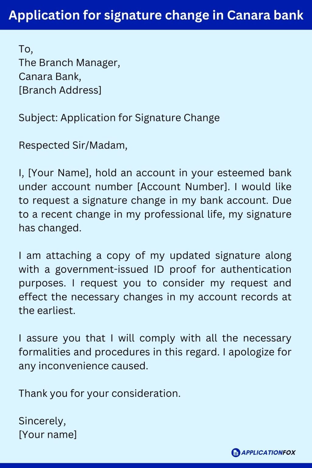 (5+ Samples) - Application for Changing Signature in Bank