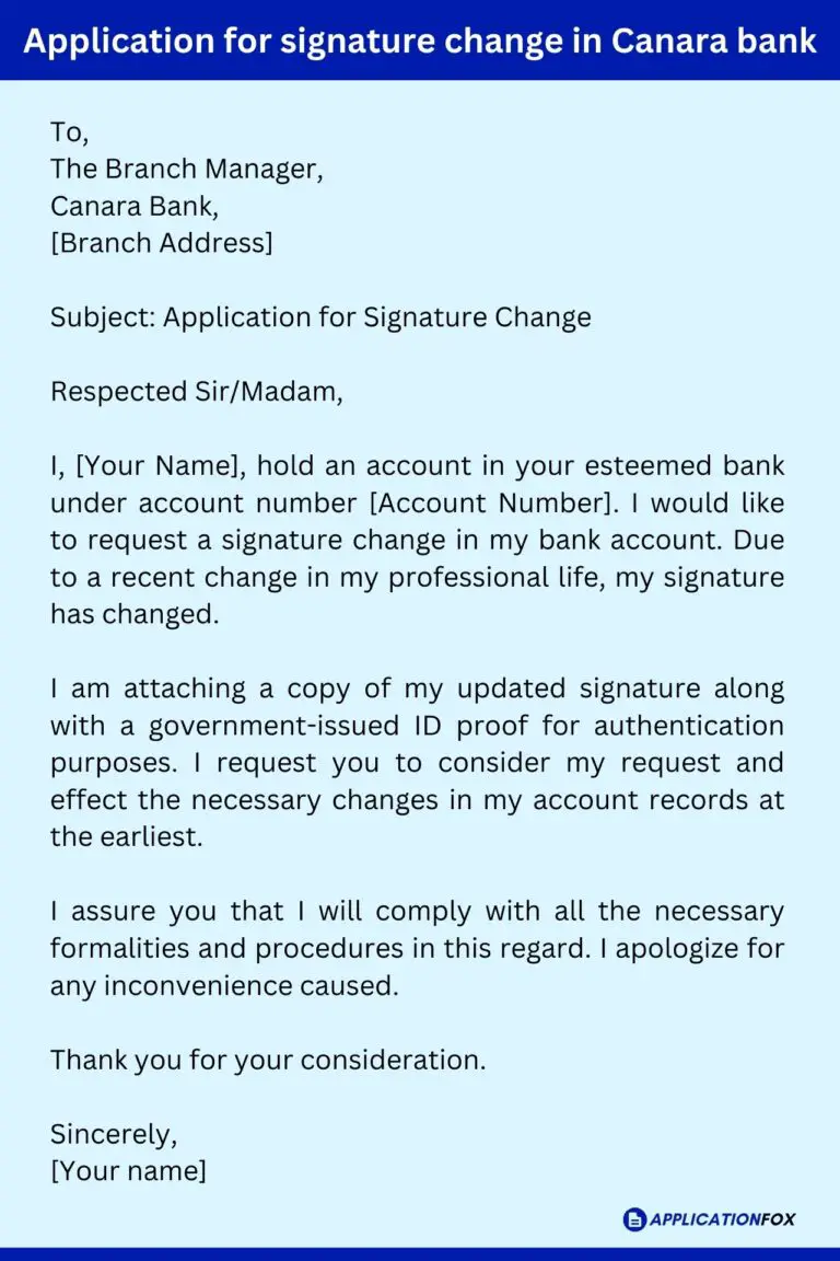 (5+ Samples) - Application for Changing Signature in Bank