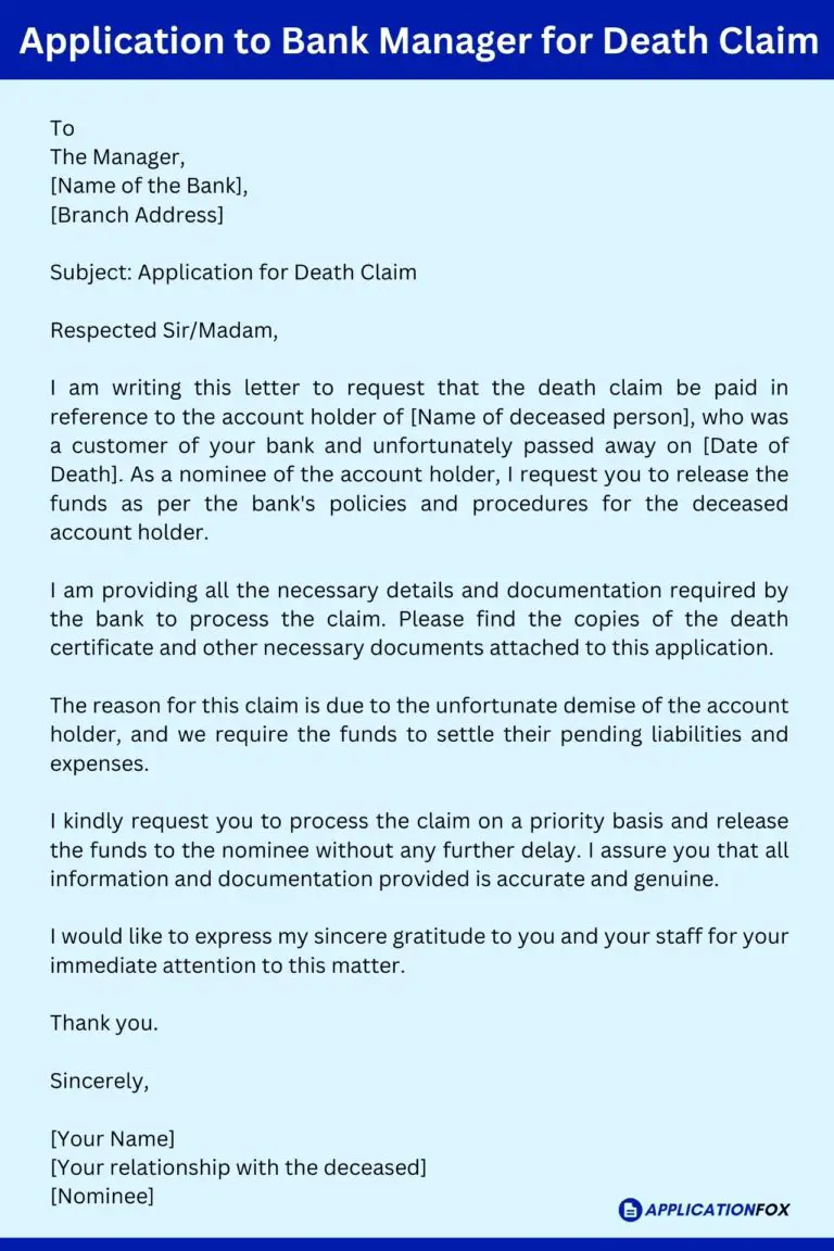 (6+ Samples) - Death Claim Letter Format for Bank