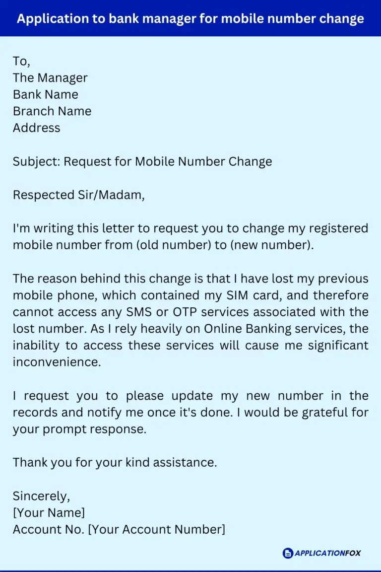(11+) - Application for Change Mobile Number in Bank Account
