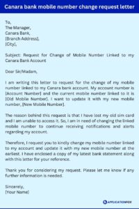 (11+) - Application for Change Mobile Number in Bank Account