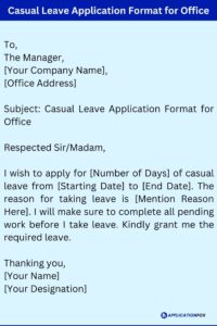 (7 Samples) Casual Leave Application for Office