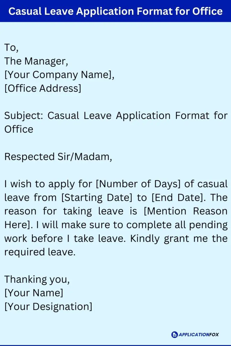 (7 Samples) Casual Leave Application for Office