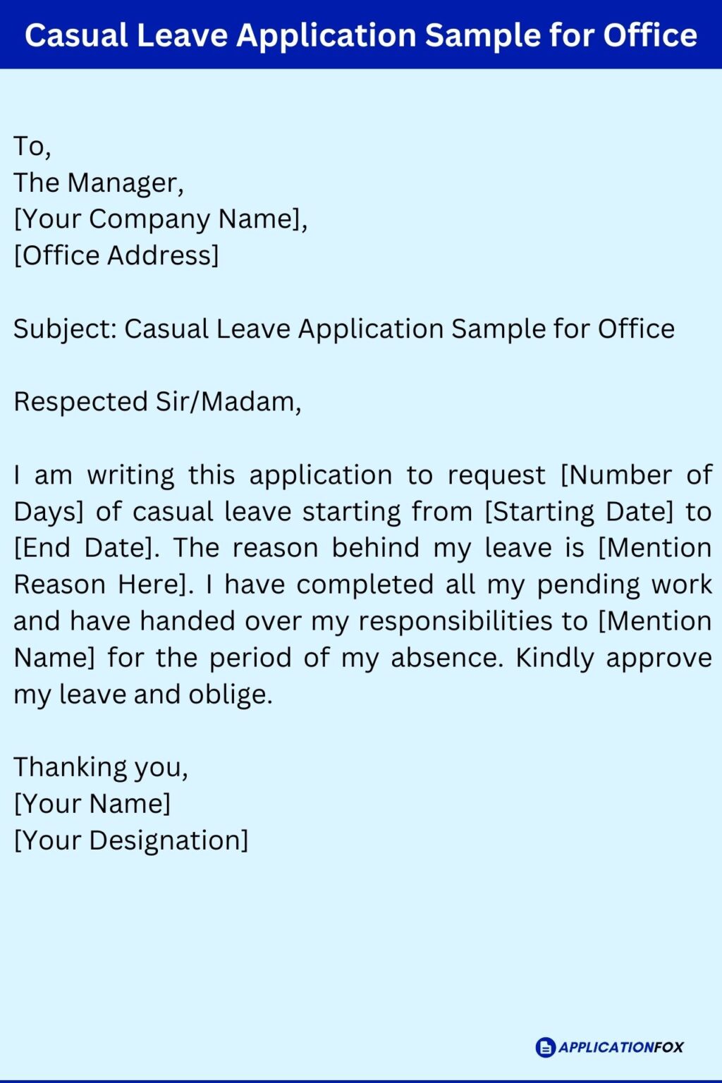 (7 Samples) Casual Leave Application for Office