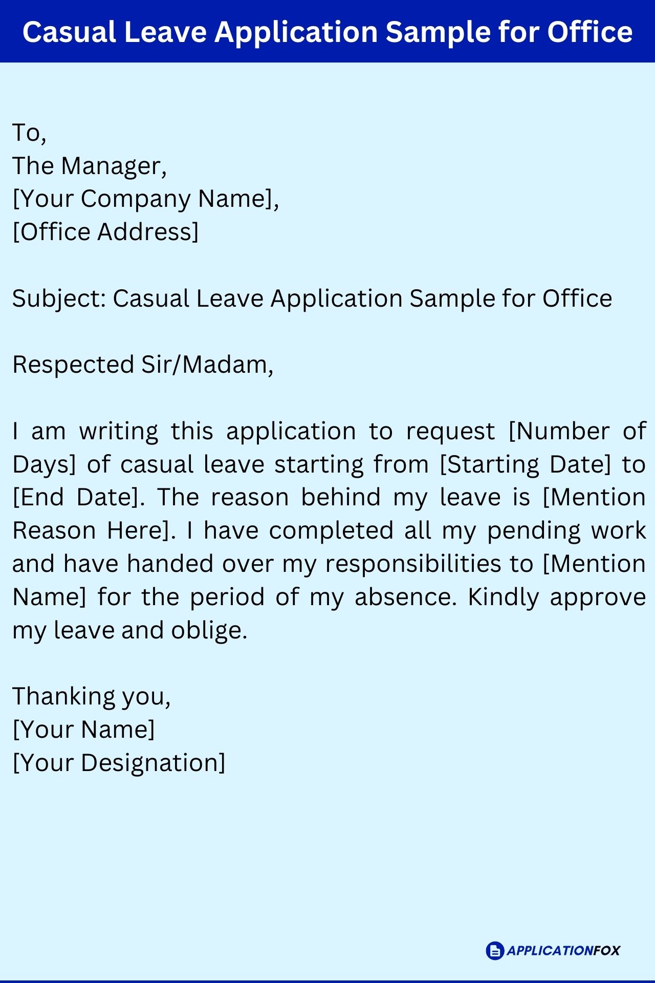 (7 Samples) Casual Leave Application for Office