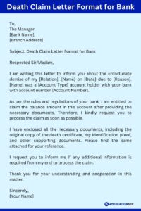 (6+ Samples) - Death Claim Letter Format for Bank