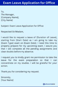 (3+ Samples) Leave Application for Exam in Office