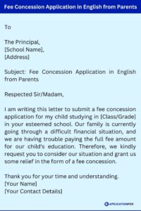 Application for Fee Concession Due to Financial Problems