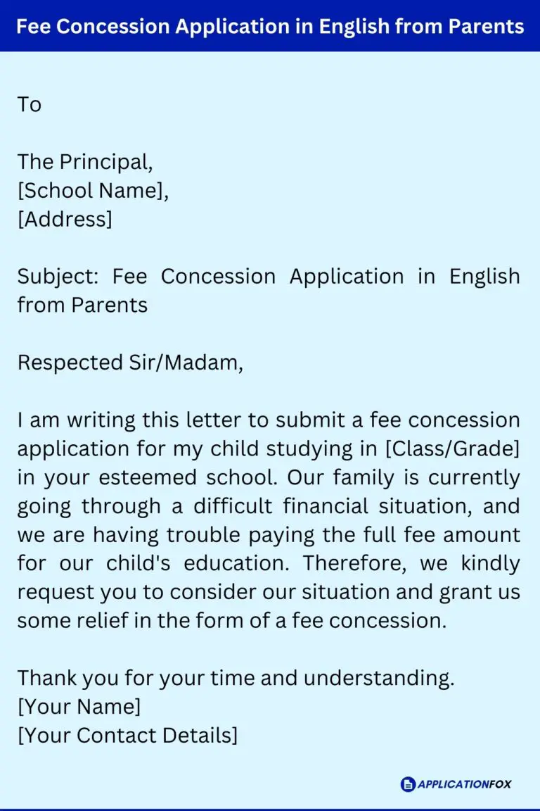 Application for Fee Concession Due to Financial Problems