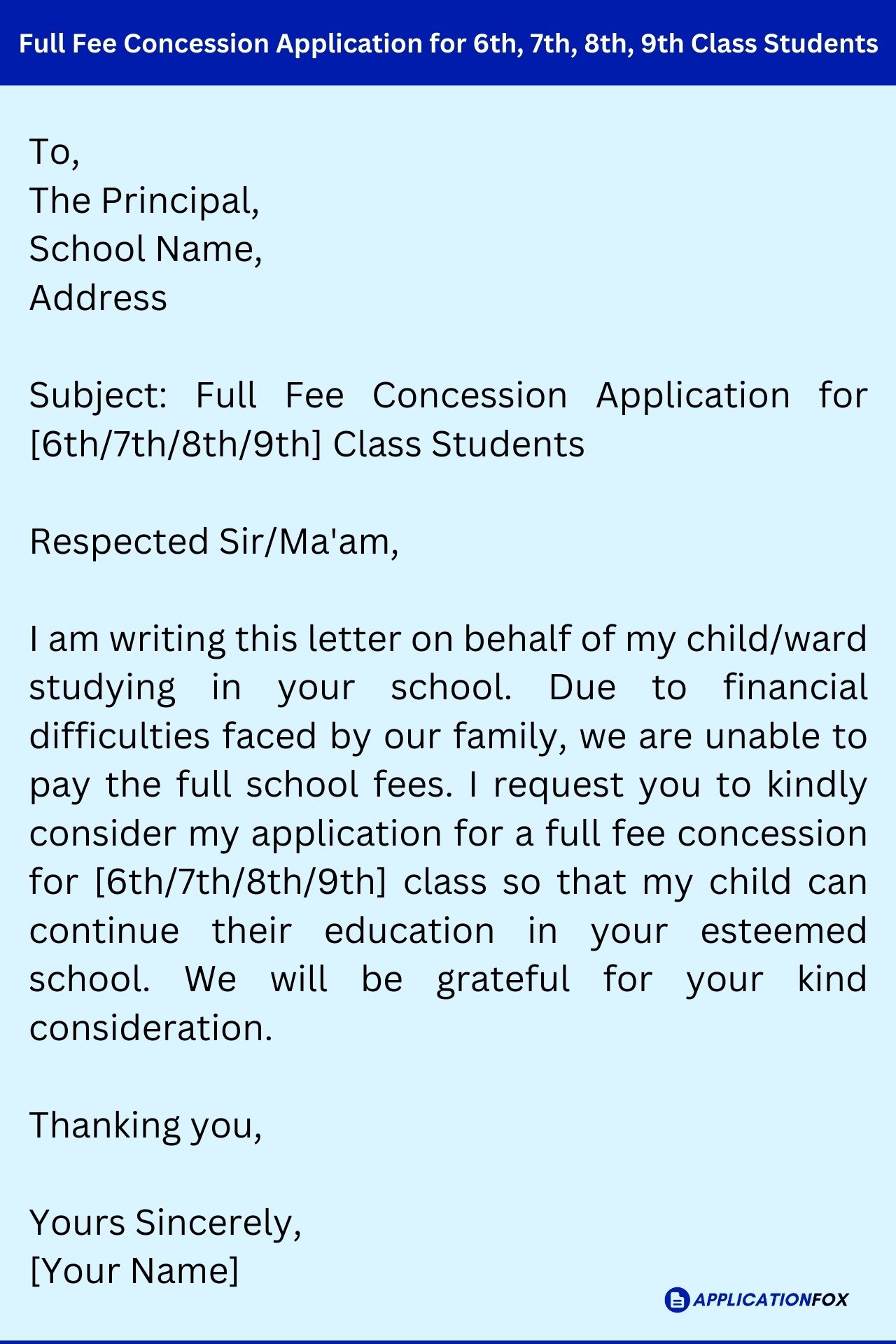 Application For Fee Concession Due To Financial Problems Application For Fee Concession Due To Financial Problems