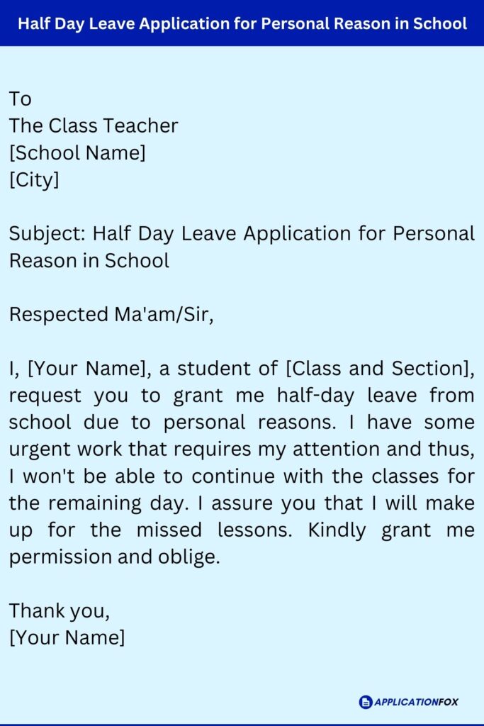 11 Samples Half Day Leave Application For School 11 Samples Half Day Leave Application For School