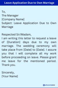 (9+ Samples) Leave Application for Own Marriage