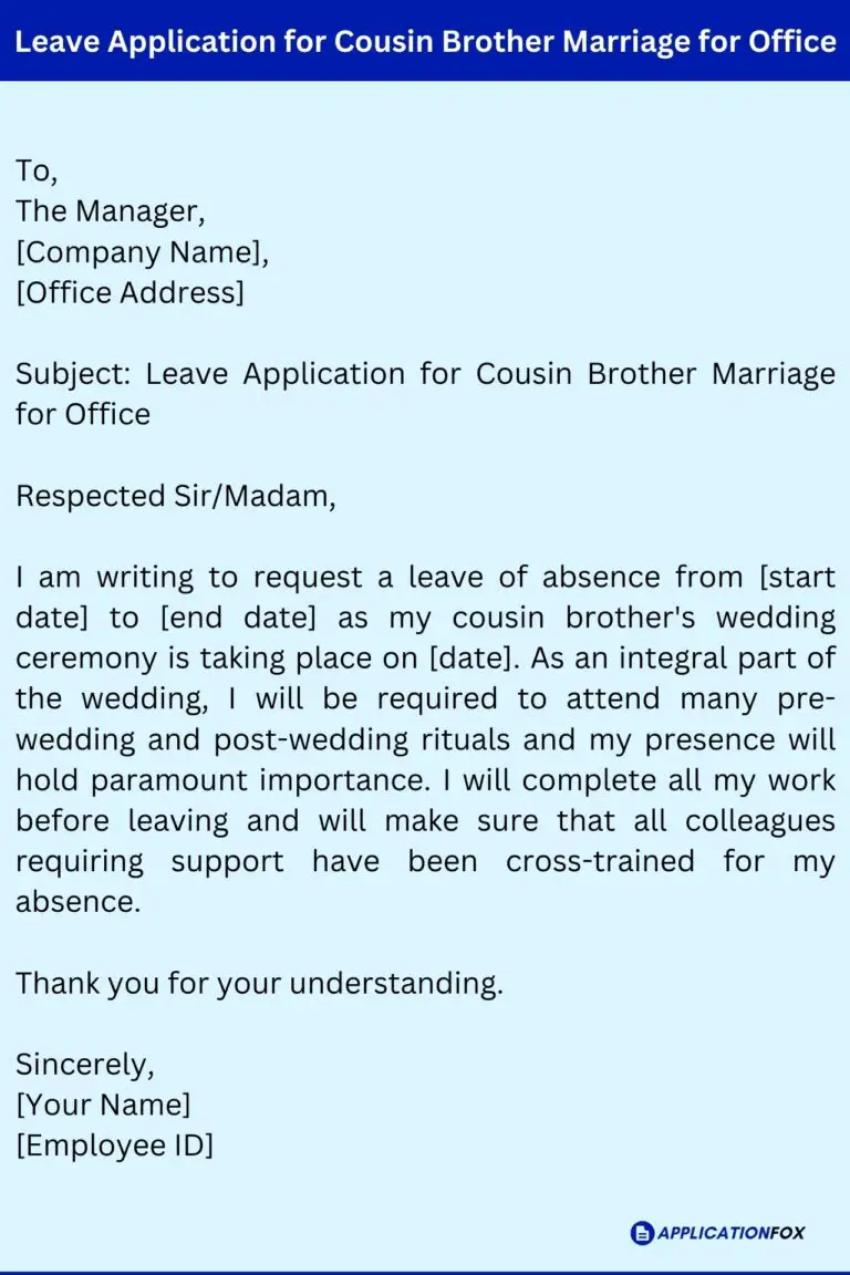 (3 Samples) Cousin Marriage Leave Application for Office