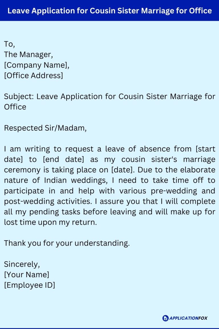 (3 Samples) Cousin Marriage Leave Application for Office