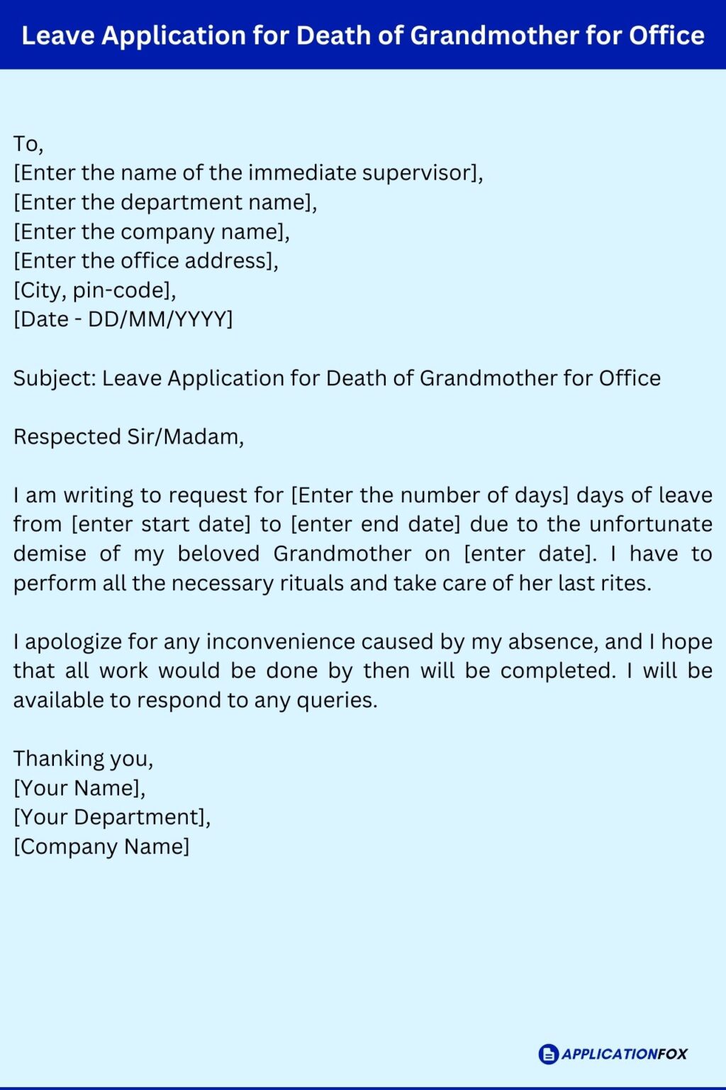(3 Samples) Leave Application for Death Rituals in Office