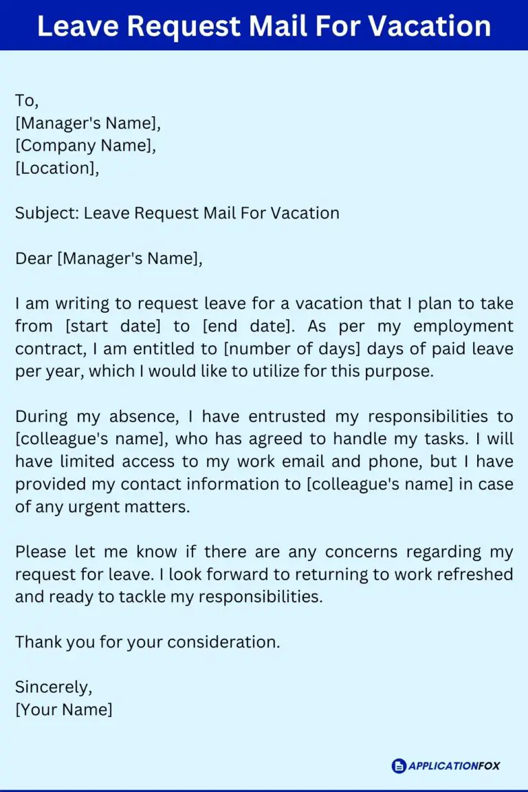 (7 Samples) Leave Request Mail to Manager for Vacation