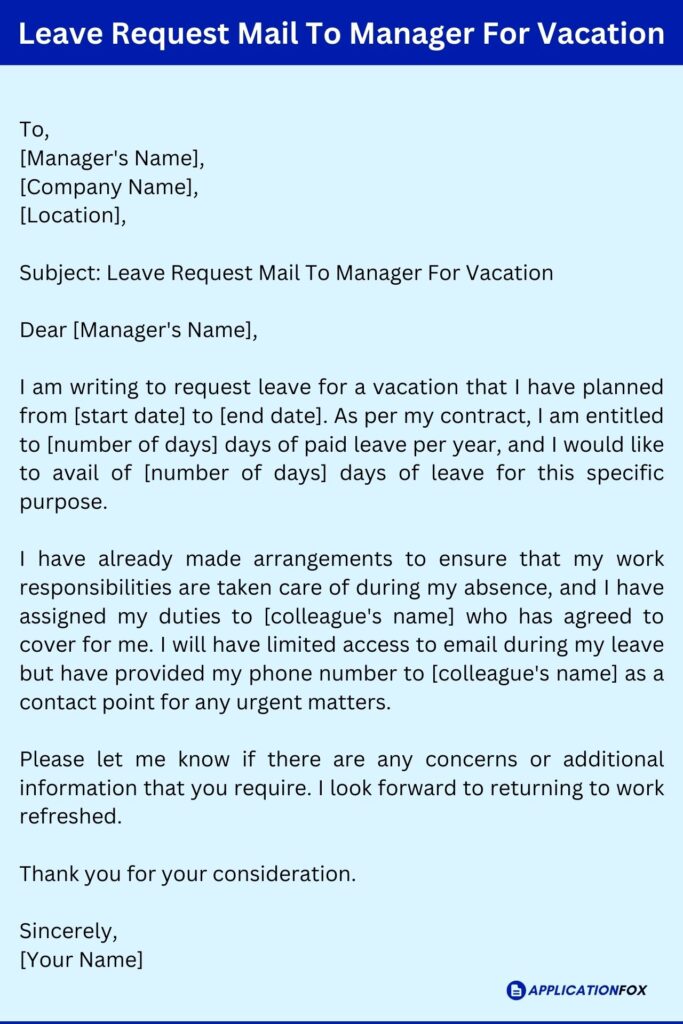  7 Samples Leave Request Mail To Manager For Vacation
