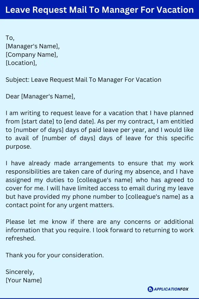 (7 Samples) Leave Request Mail to Manager for Vacation