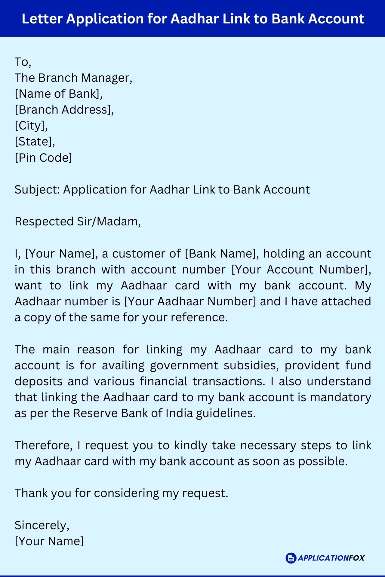 (7+) - Application for Linking Aadhaar with Bank Account