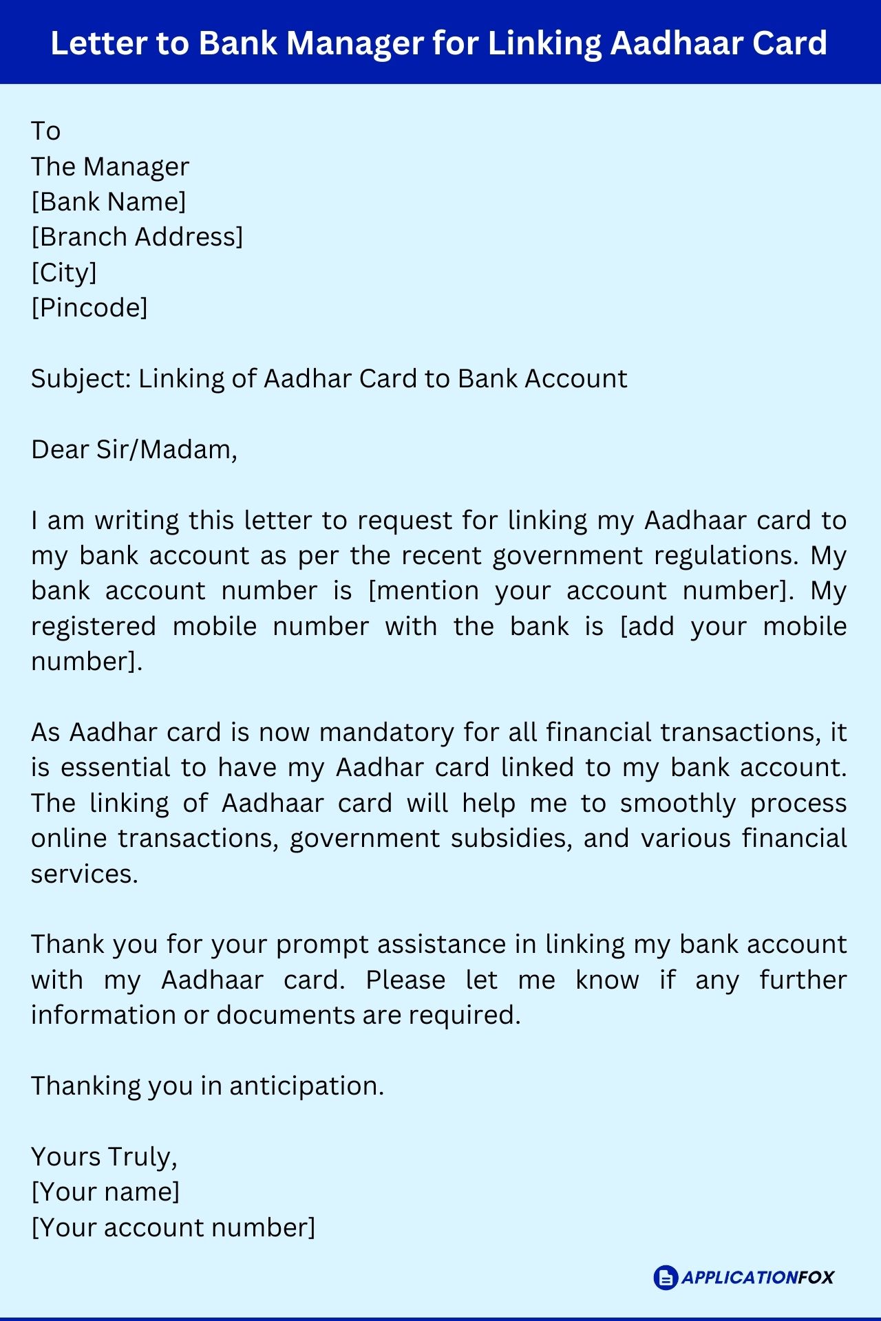 (7+) - Application for Linking Aadhaar with Bank Account