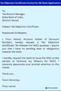 (6+ Samples) - Application for NOC from Bank
