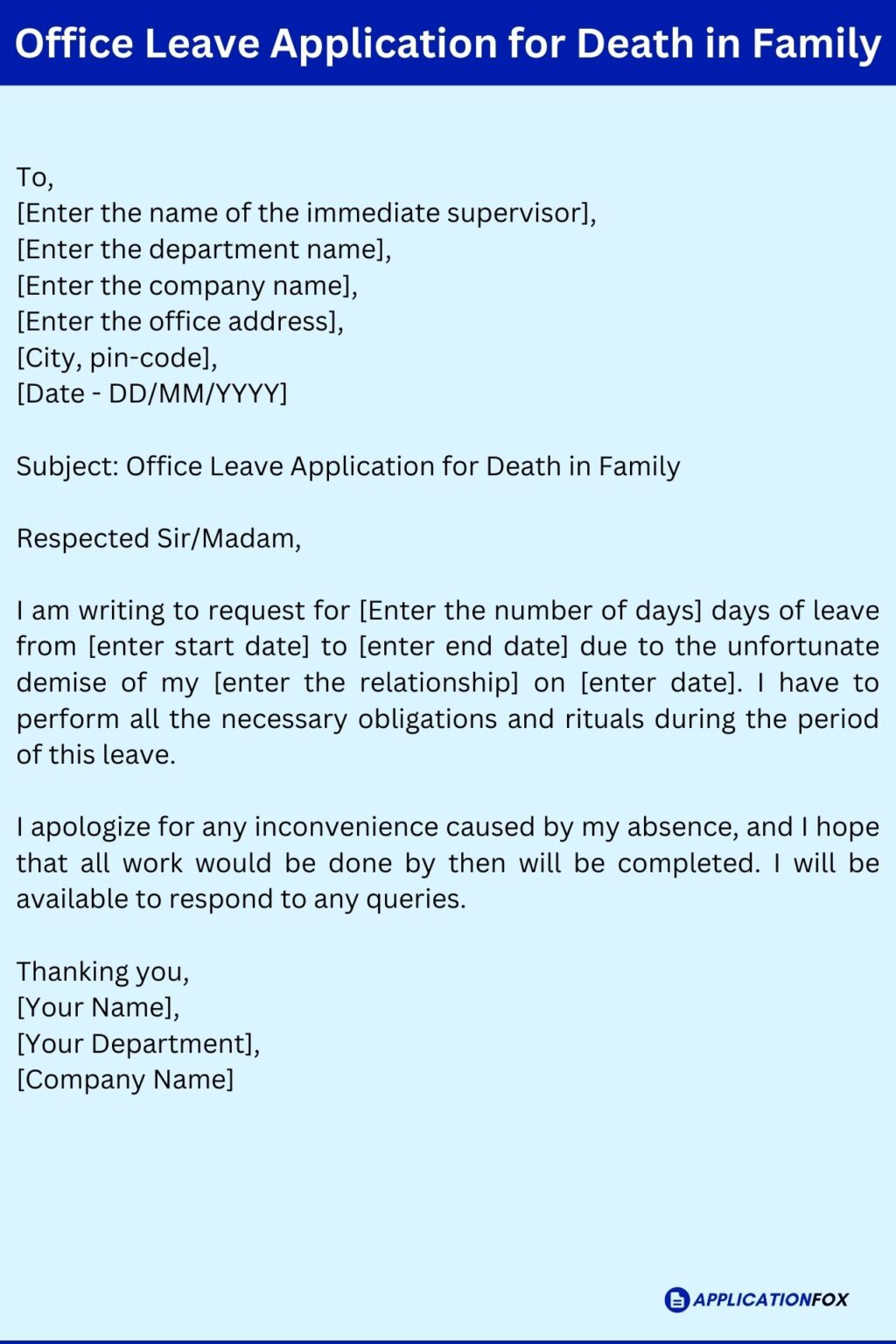 (3 Samples) Leave Application for Death Rituals in Office