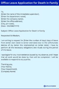 (3 Samples) Leave Application for Death Rituals in Office