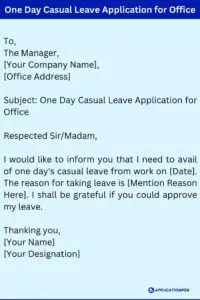 (7 Samples) Casual Leave Application for Office