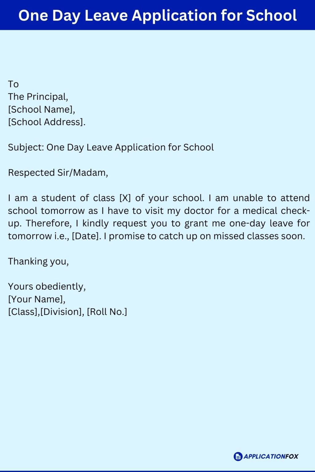 (7 Samples) Application for Leave in School for 1 Day
