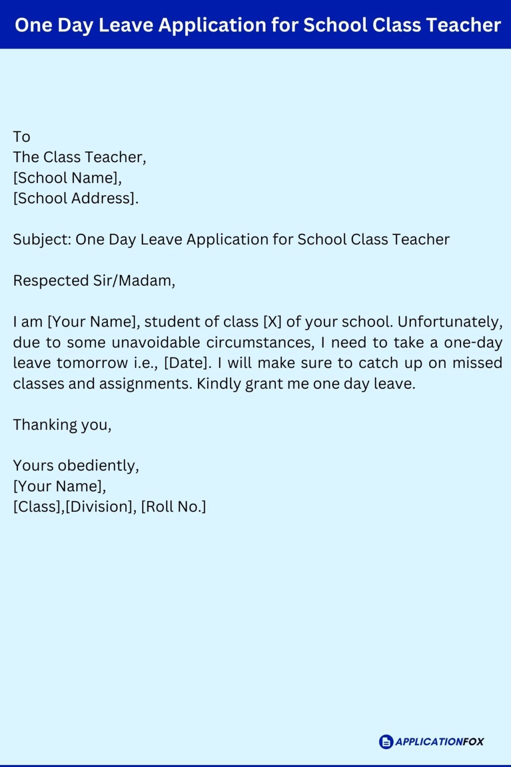 (7 Samples) Application for Leave in School for 1 Day