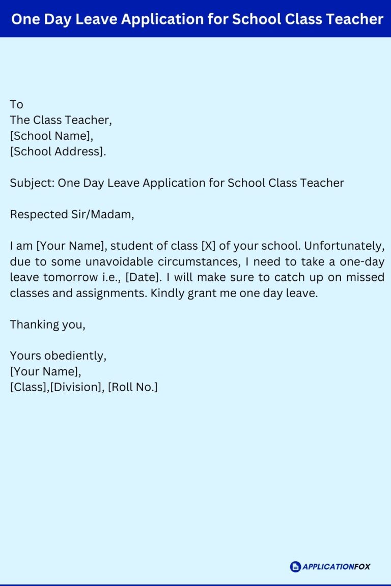 7 Samples Application For Leave In School For 1 Day