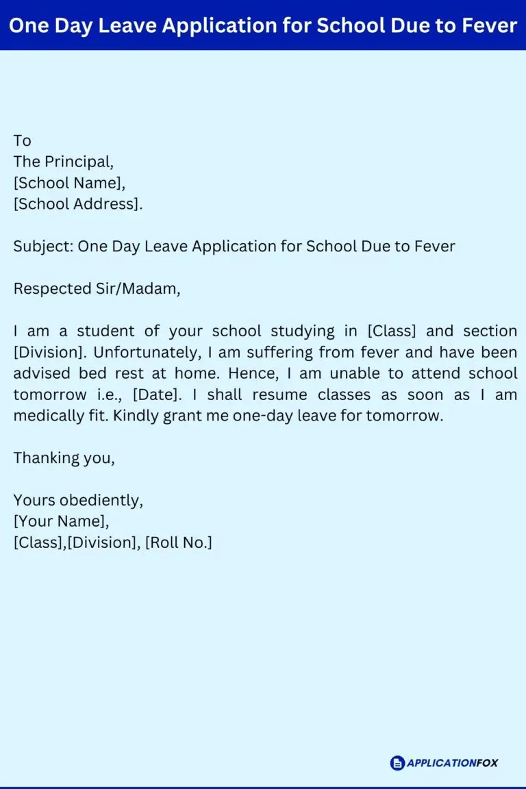 (7 Samples) Application for Leave in School for 1 Day
