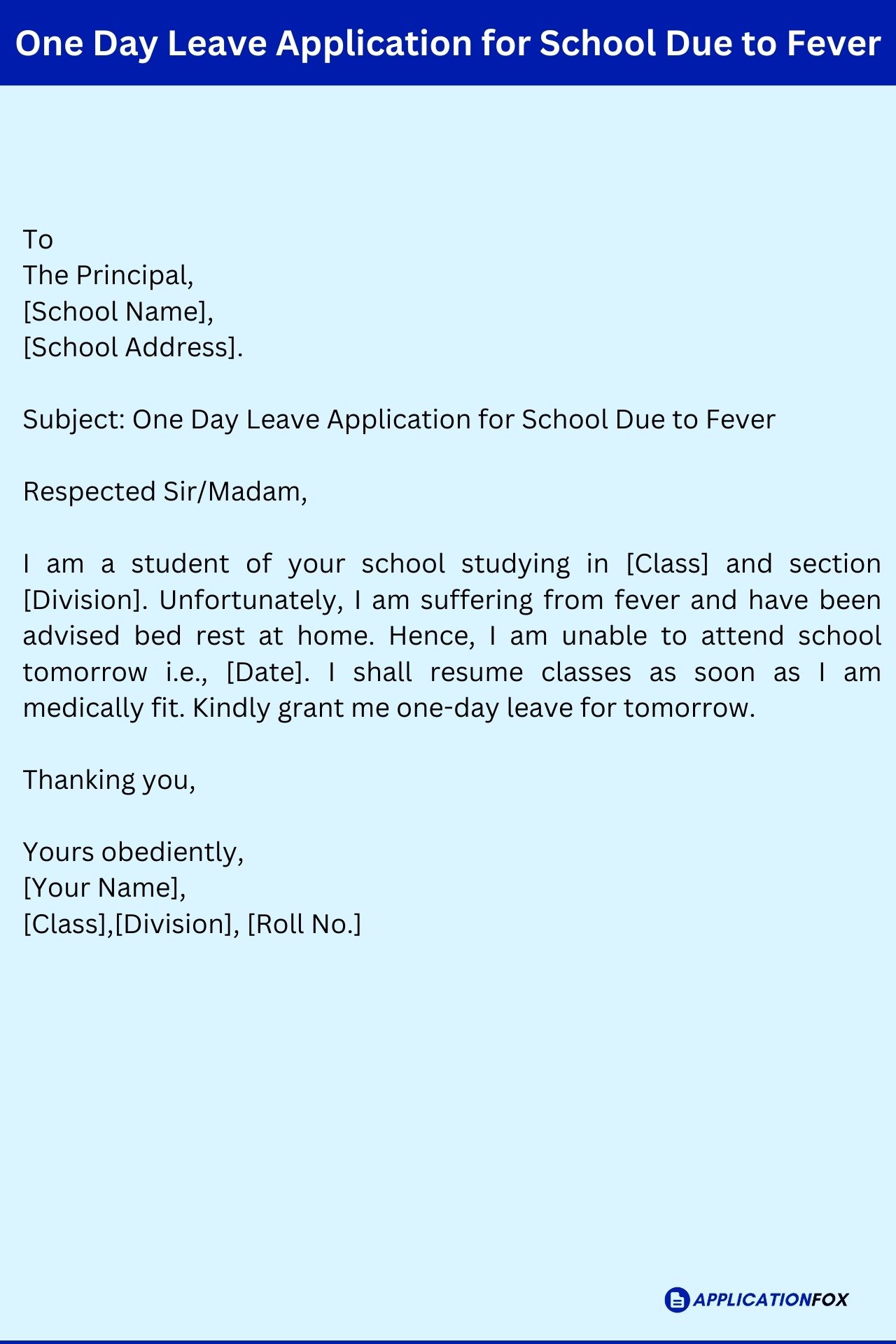 (7 Samples) Application for Leave in School for 1 Day