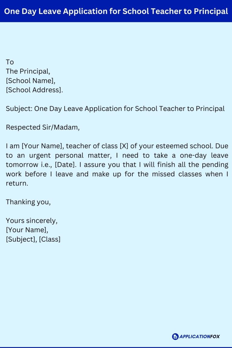 (7 Samples) Application for Leave in School for 1 Day