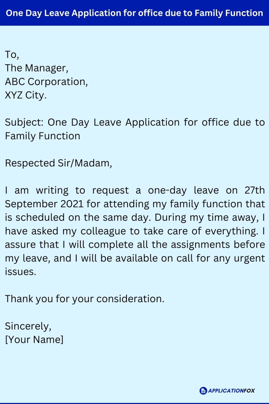 (5+ Samples) One Day Leave Application for Office