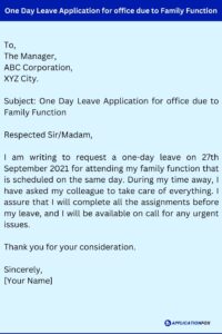 (5+ Samples) One Day Leave Application for Office