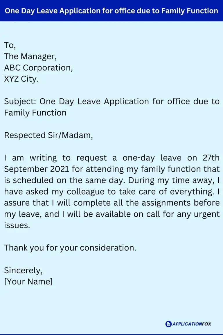 (5+ Samples) One Day Leave Application for Office