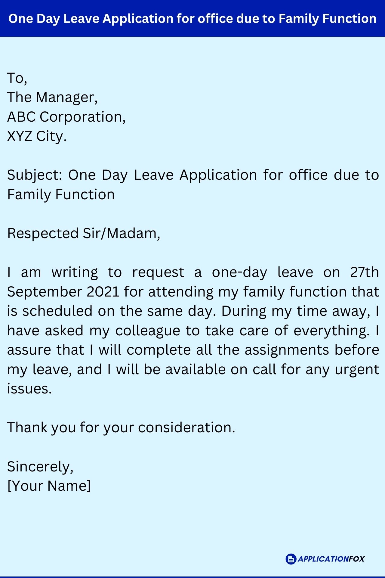 (5+ Samples) One Day Leave Application for Office
