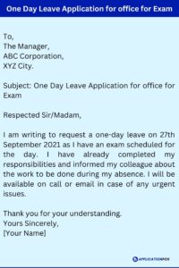 (5+ Samples) One Day Leave Application for Office