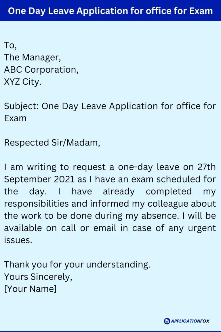 (5+ Samples) One Day Leave Application for Office