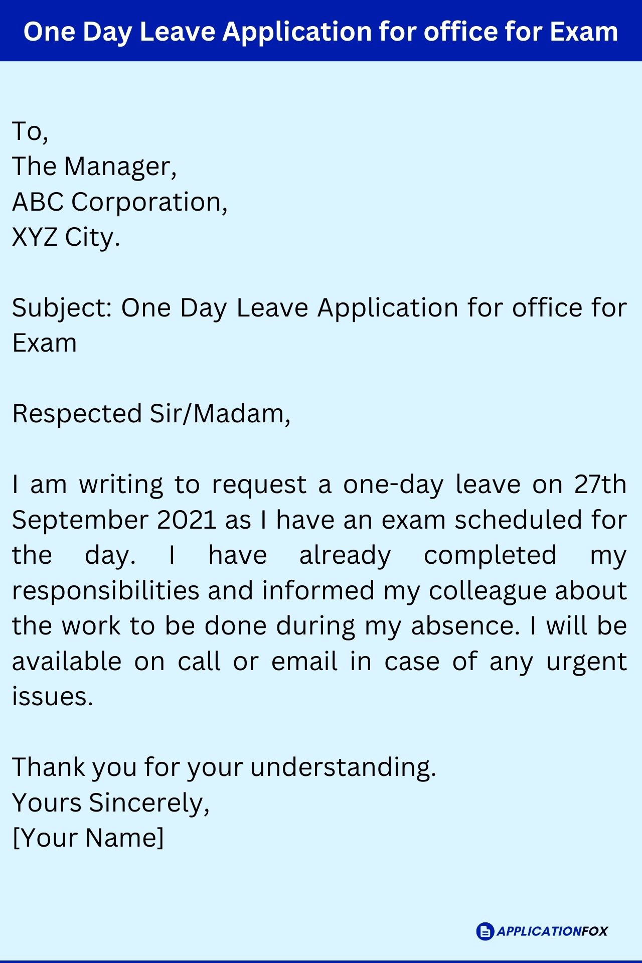 (5+ Samples) One Day Leave Application for Office