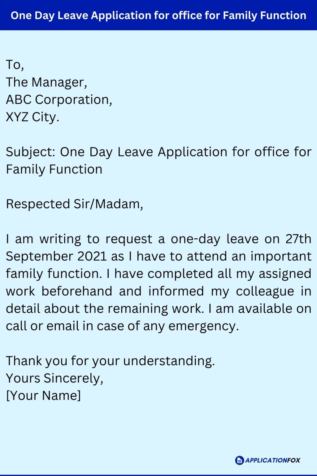 (5+ Samples) One Day Leave Application for Office