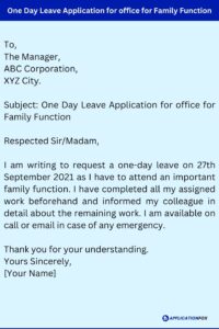 (5+ Samples) One Day Leave Application for Office