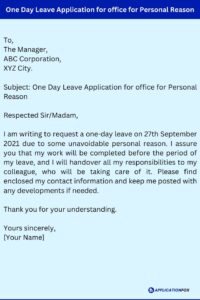 (5+ Samples) One Day Leave Application for Office
