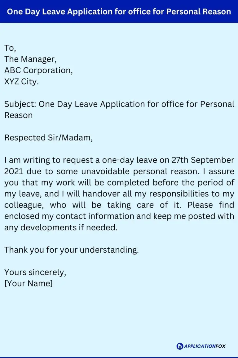 (5+ Samples) One Day Leave Application for Office