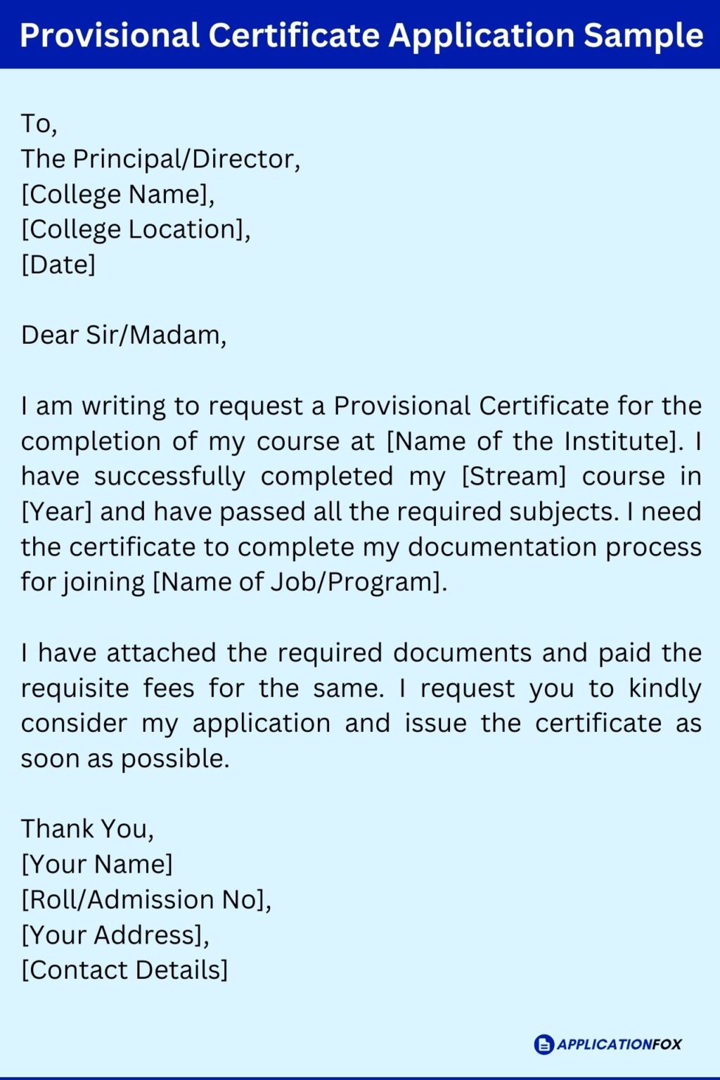 (5 Samples) Application for Provisional Certificate