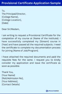 (5 Samples) Application for Provisional Certificate