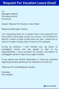 (7 Samples) Leave Request Mail to Manager for Vacation