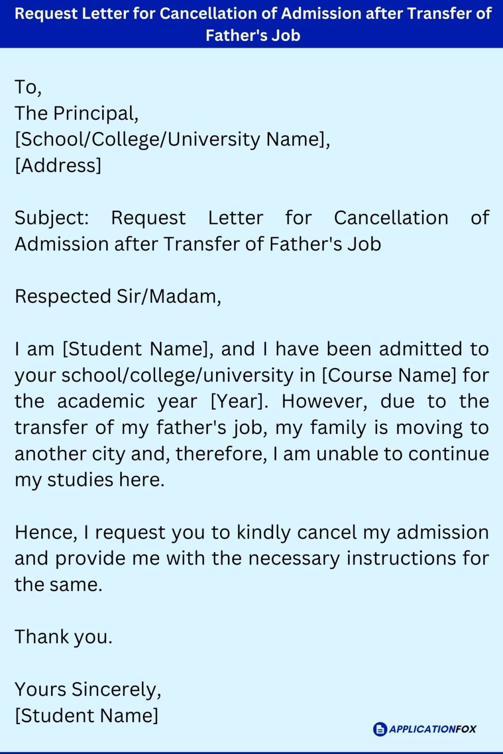 (5+ Samples) Application for Cancellation of Admission