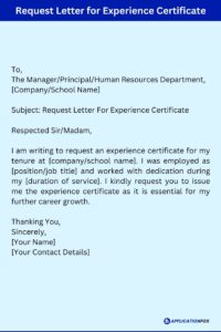 (7 Samples) Application For Experience Certificate